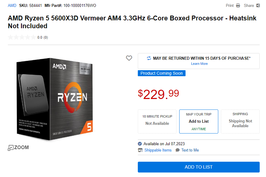 AMD Ryzen 5 5600X3D將於7/7正式開賣，Micro Center獨家販售、6C/12T賣價229.99美元 ...