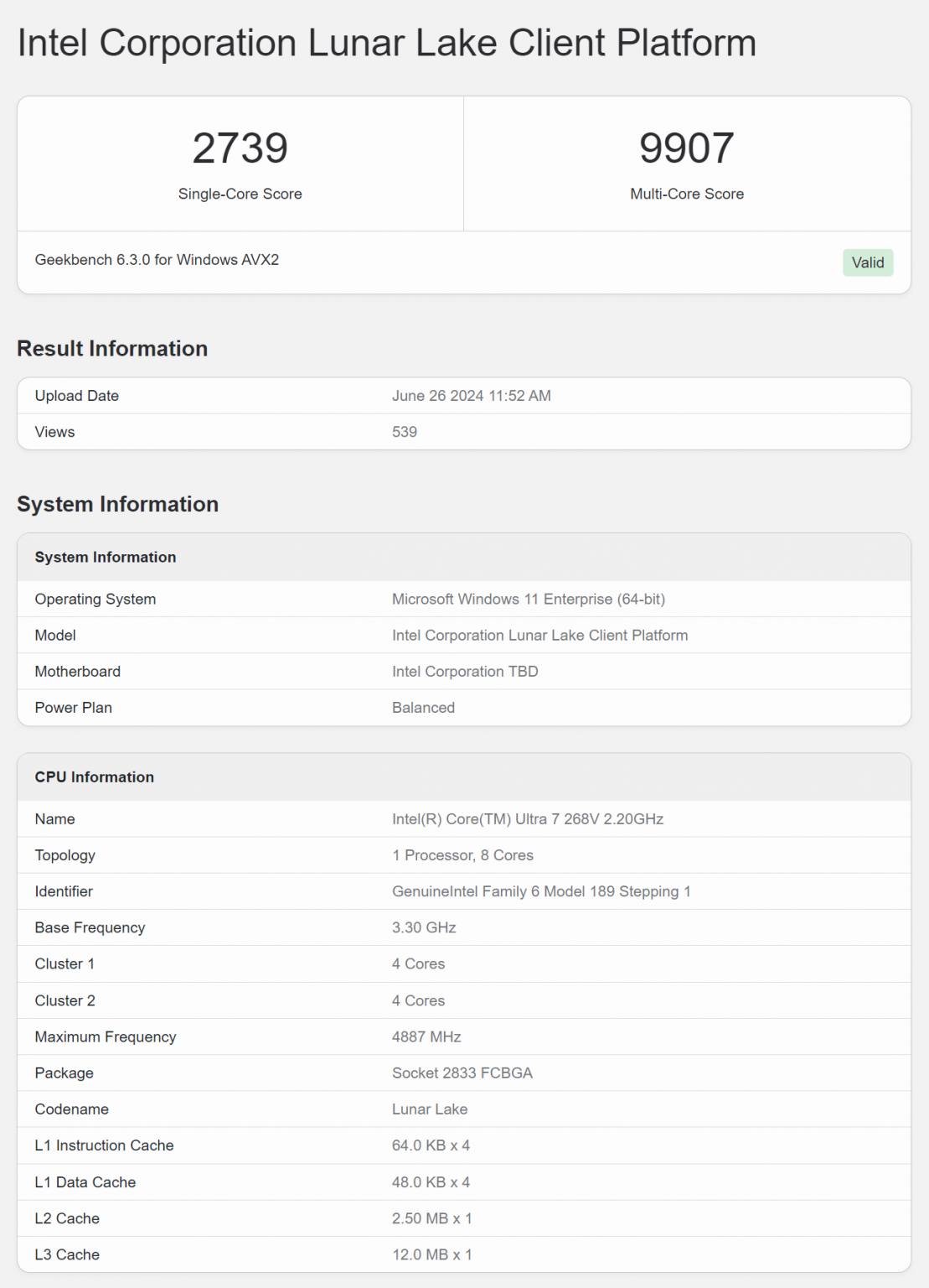 Lunar Lake跑分更多曝光、Intel Core Ultra 7 258V/268V在CrossMark與Geekbench 6成績揭曉 ...